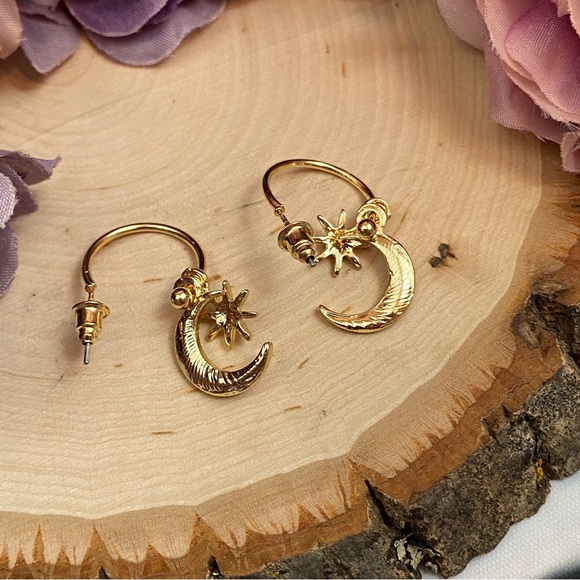 Jewelry | Elegant Gold Crystal Moon And Star Dangle Earrings | Poshmark